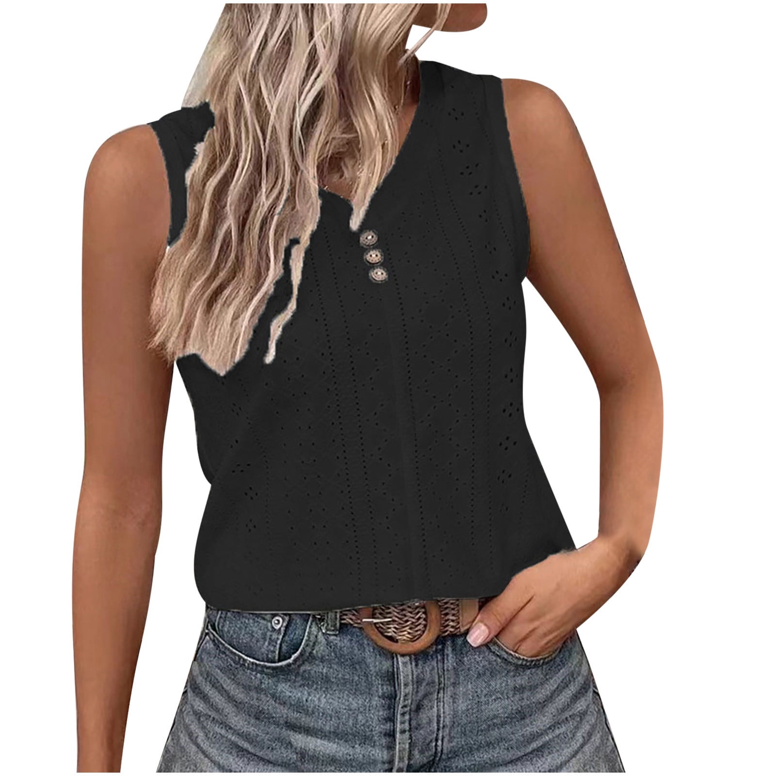 Click here for Timegard Womens Tank Tops Eyelet V Neck Button Sli... prices