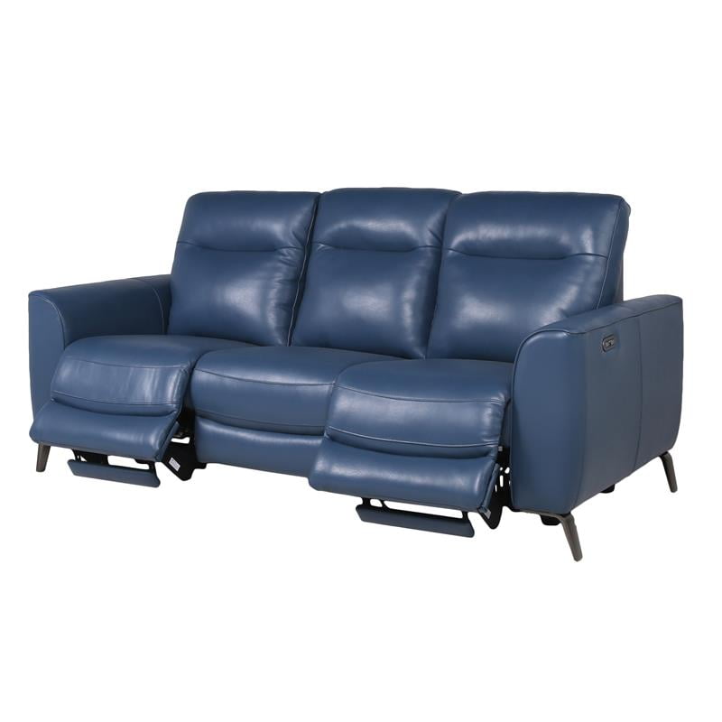 Blue Leather Power Reclining Sofa | Baci Living Room