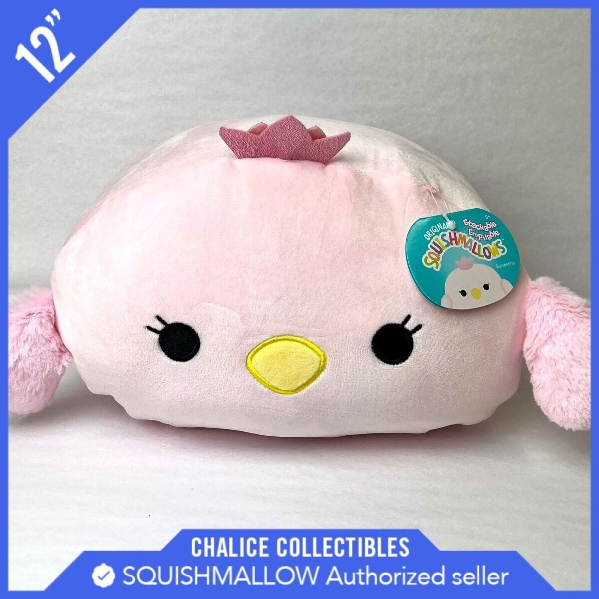 Squishmallows Kellytoy Easter Plush Stackable Suneetha The Pink Bird 12