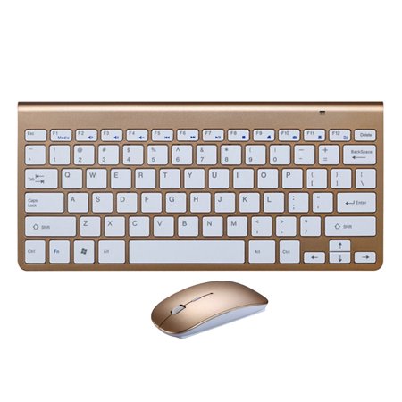 Wireless Keyboard 78 Keys 12 Multimedia Keys and Slim Mouse Golden ...