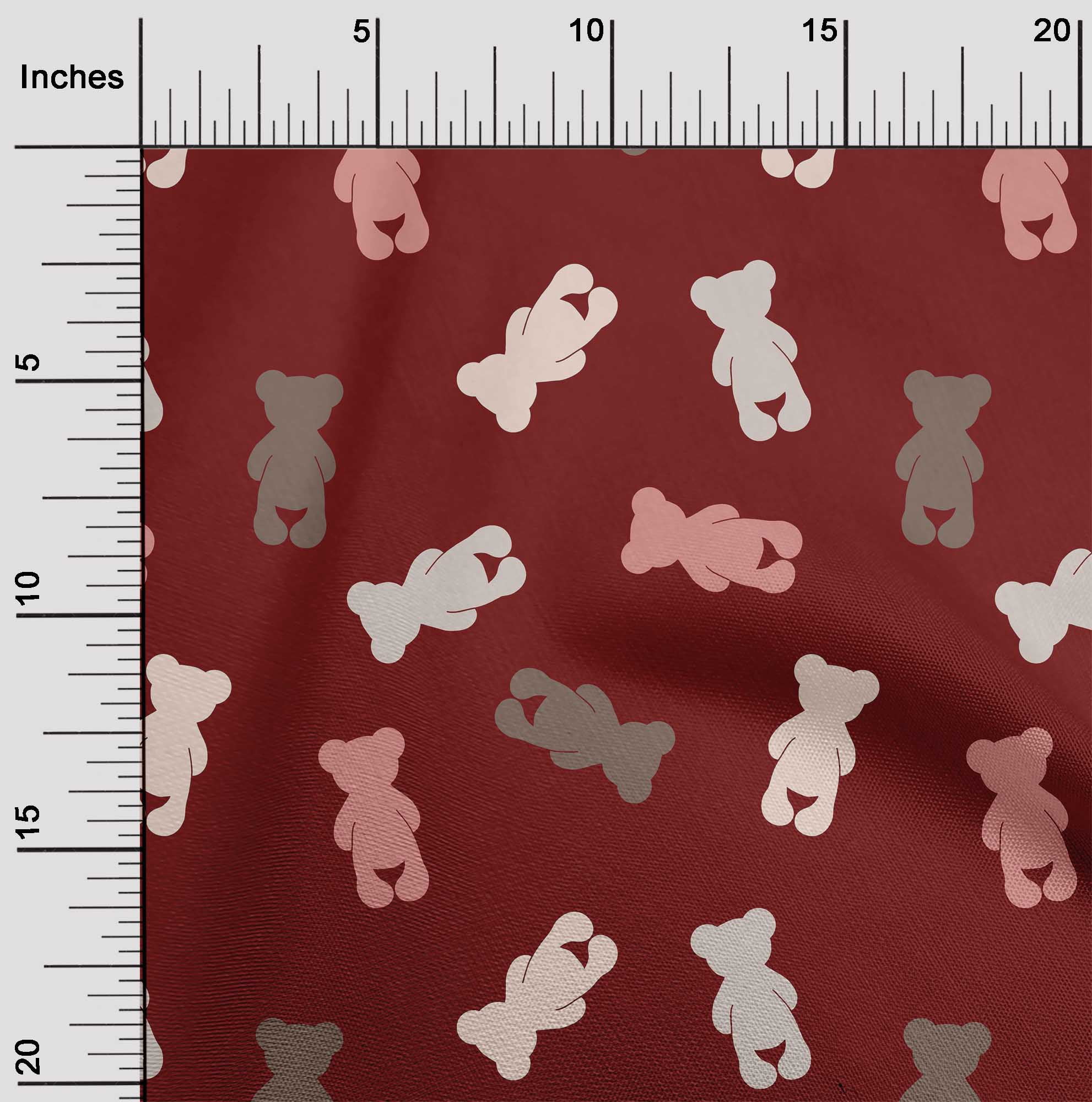oneOone Cotton Silk Dark Red Fabric Teddy Bear Cartoon Sewing Material ...