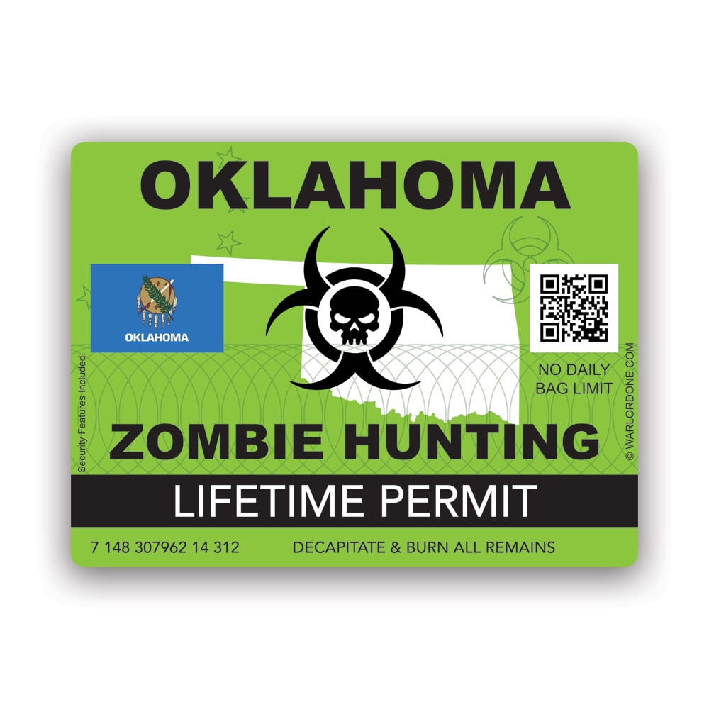 Zombie Oklahoma State Hunting Permit Sticker Decal - Self Adhesive ...