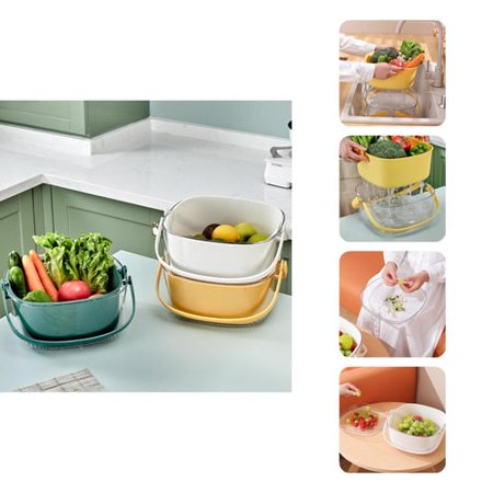 Fruit Drain Basket Transparent Double Layer High Capacity Fast Draining ...