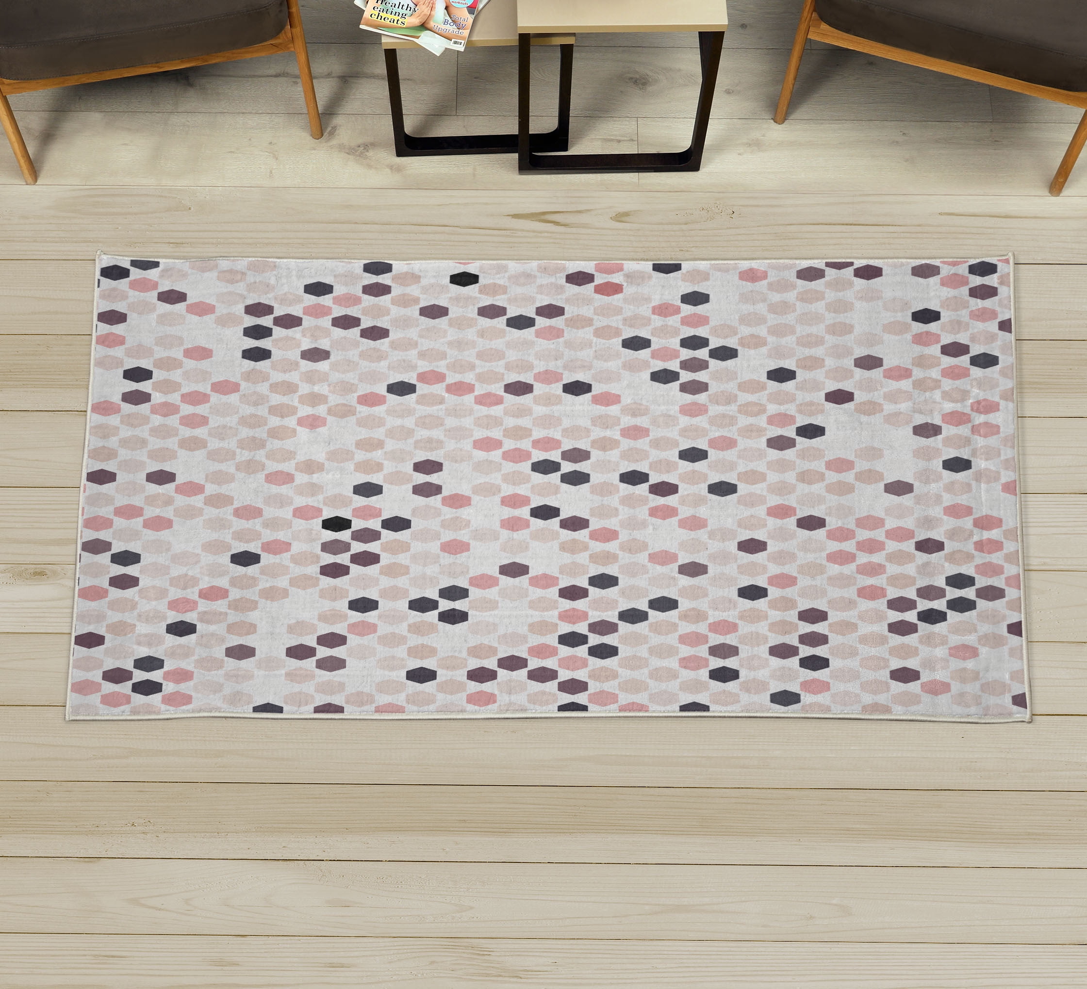 Geometric Decorative Rug, Abstract ZigZag Hexagon Vivid and Dark Color ...