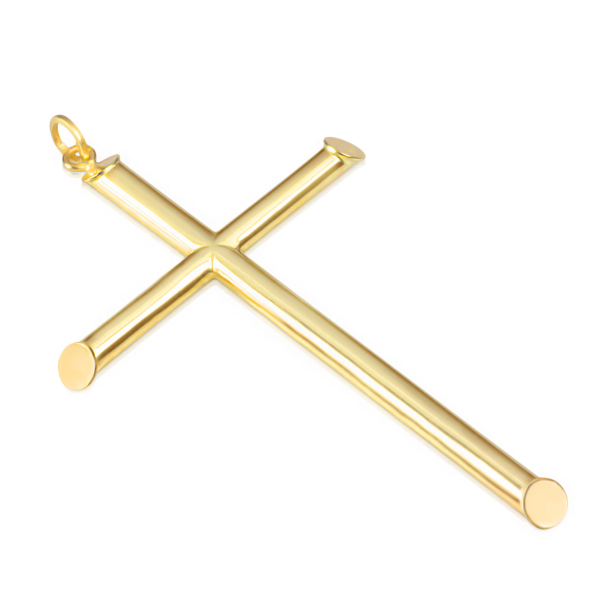 14K Yellow Gold Slanted Edge Design Cross Pendant / Charm - 44mm x 22mm ...