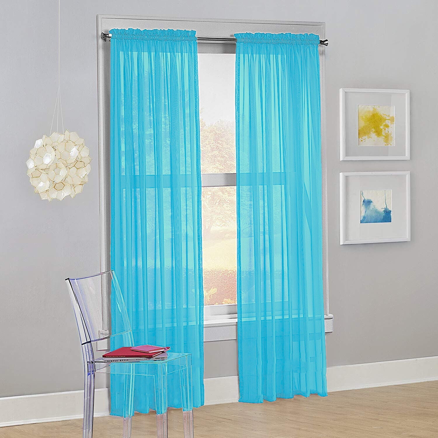 Set of 2 Sheer Voile Transparent Window Treatment Curtain Panel Drapes ...