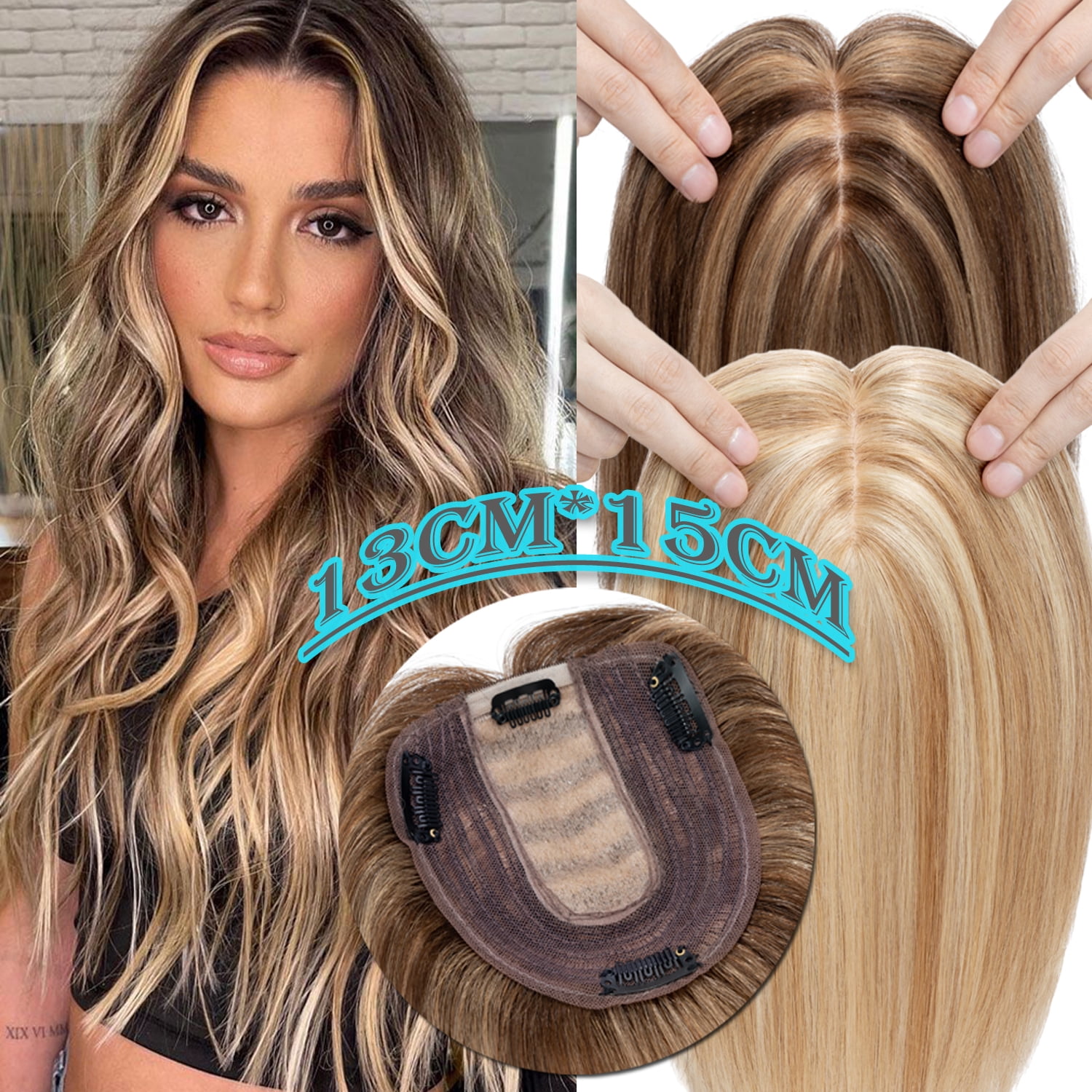 Benehair Real Hair Clip In Extensions 13cm*15cm Clip In Hairpiece Silk ...