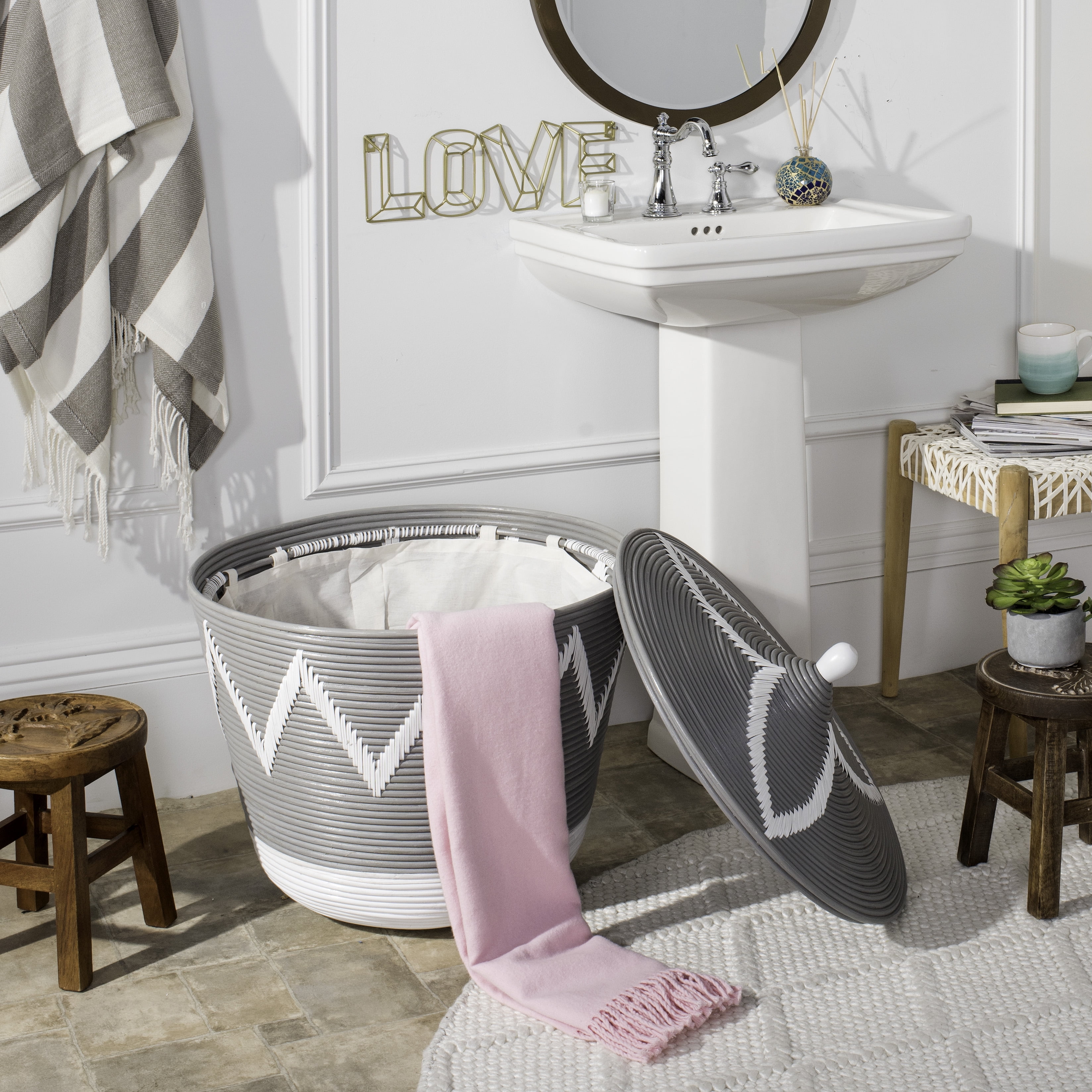 Safavieh Santori Nautical Rattan Jar Hamper Laundry Basket - Walmart ...