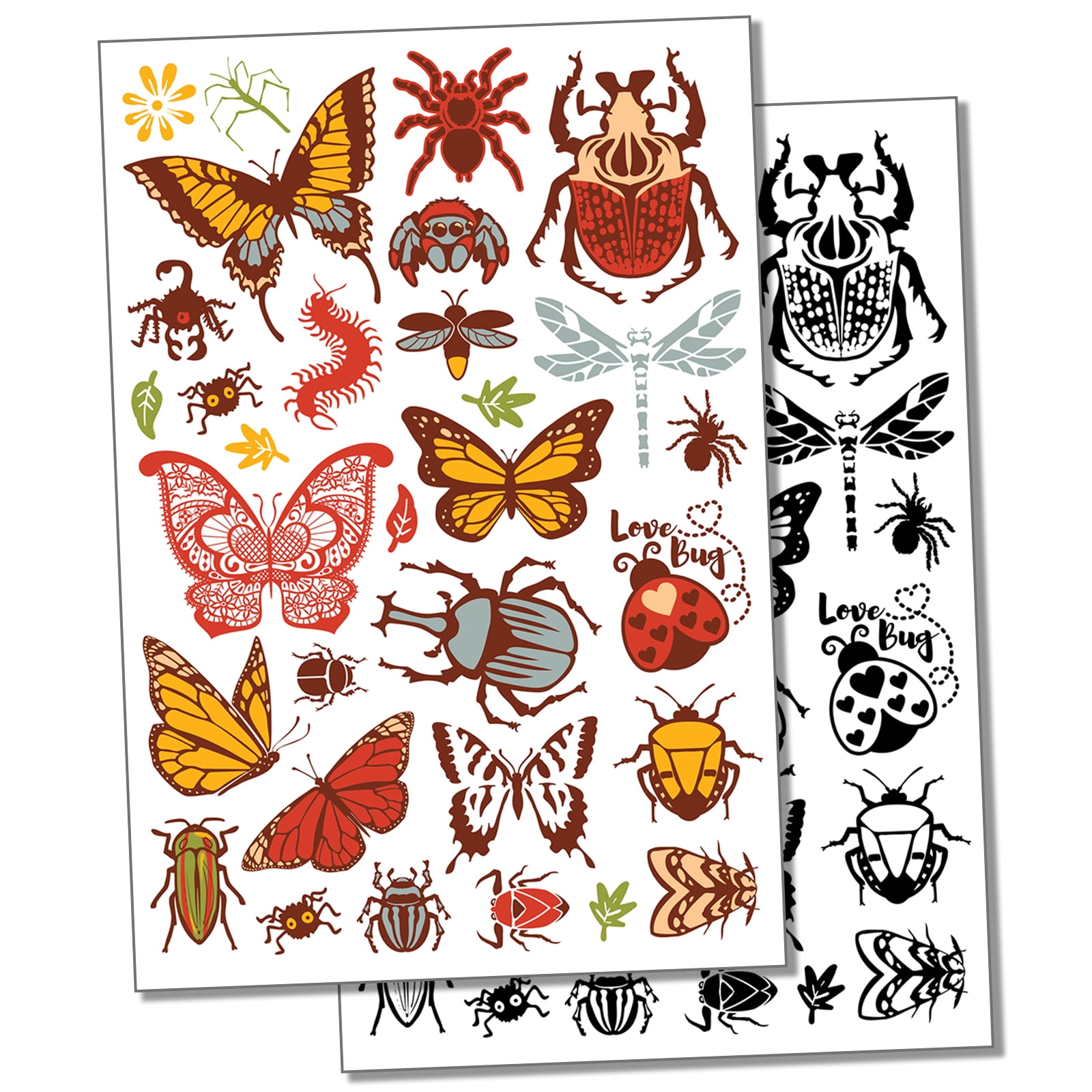 Bugs Insects Arachnids Butterflies Water Resistant Temporary Tattoo Set ...