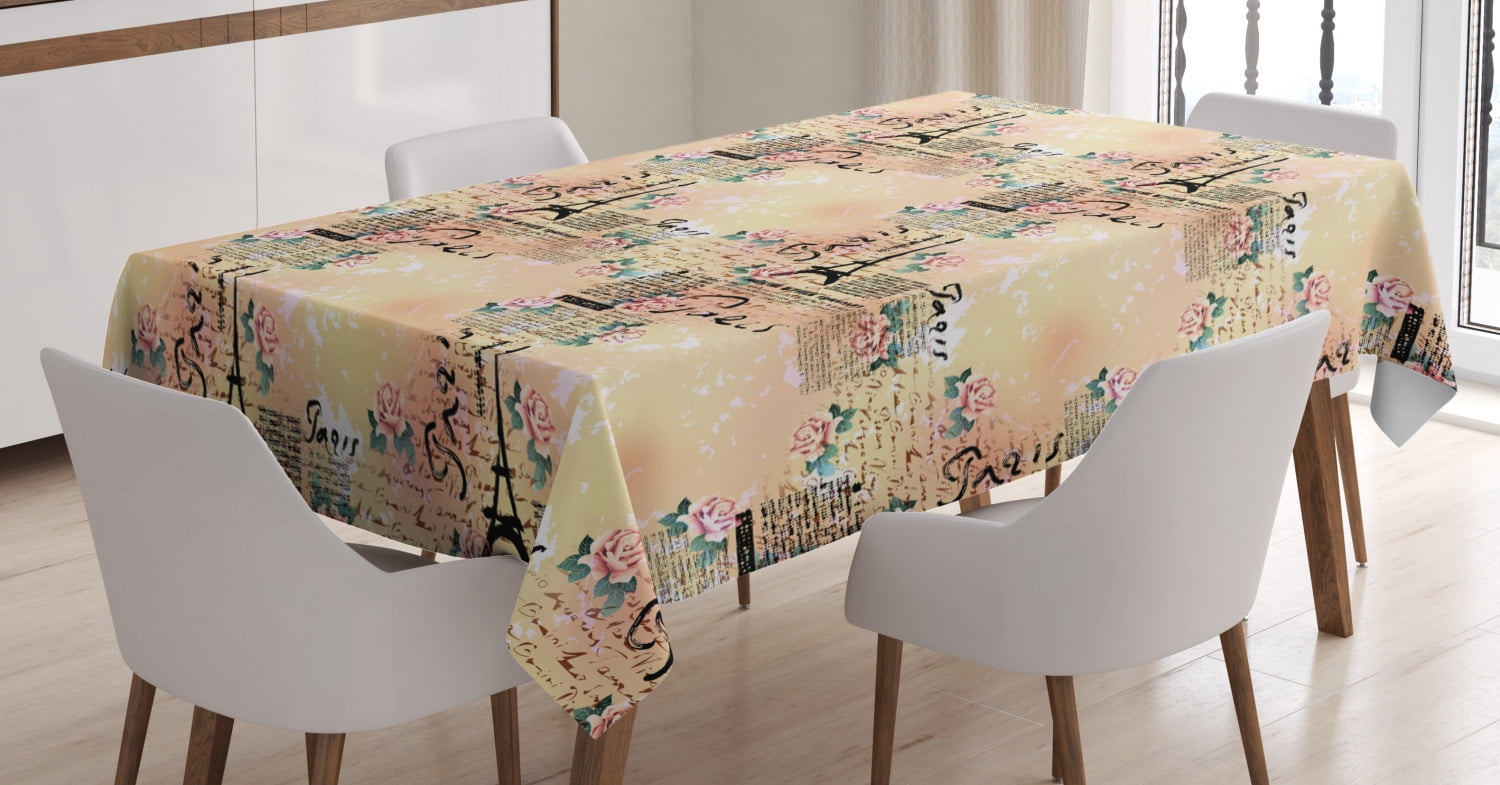 Modern Decor Tablecloth, French Paris Themed Lettering with Floral ...
