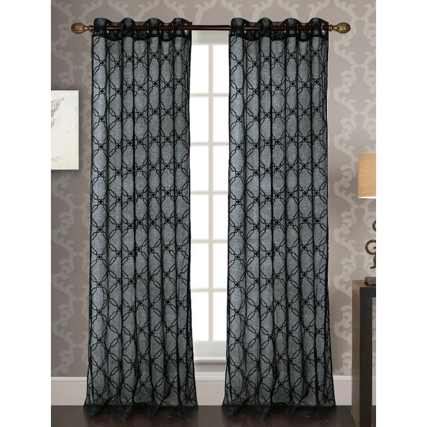 Reed Embroidered 54 x 84 in. Grommet Single Curtain Panel, Navy ...