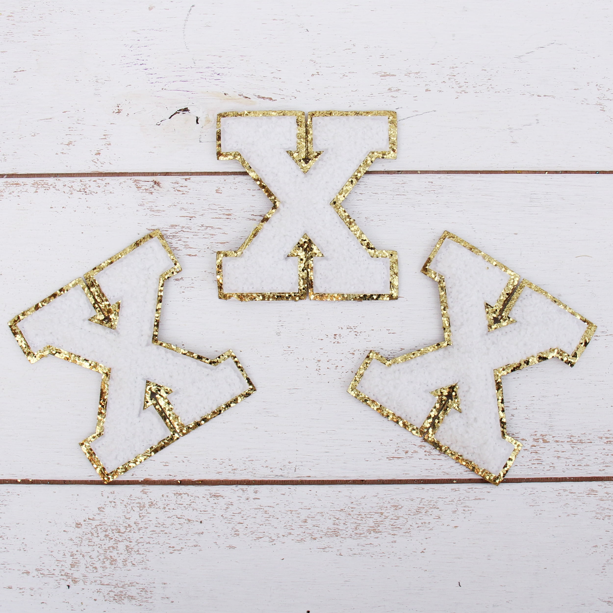 3 Pack Chenille Iron On Glitter Varsity Letter "X" Patches - White ...