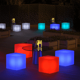 "16"" Remote Controlled LED Cube Stool with Color Changing Rechargeable ...