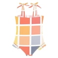 Colorful Squares Pattern Girls' One-Piece Swimsuit Bowknot Tie Shoulder ...