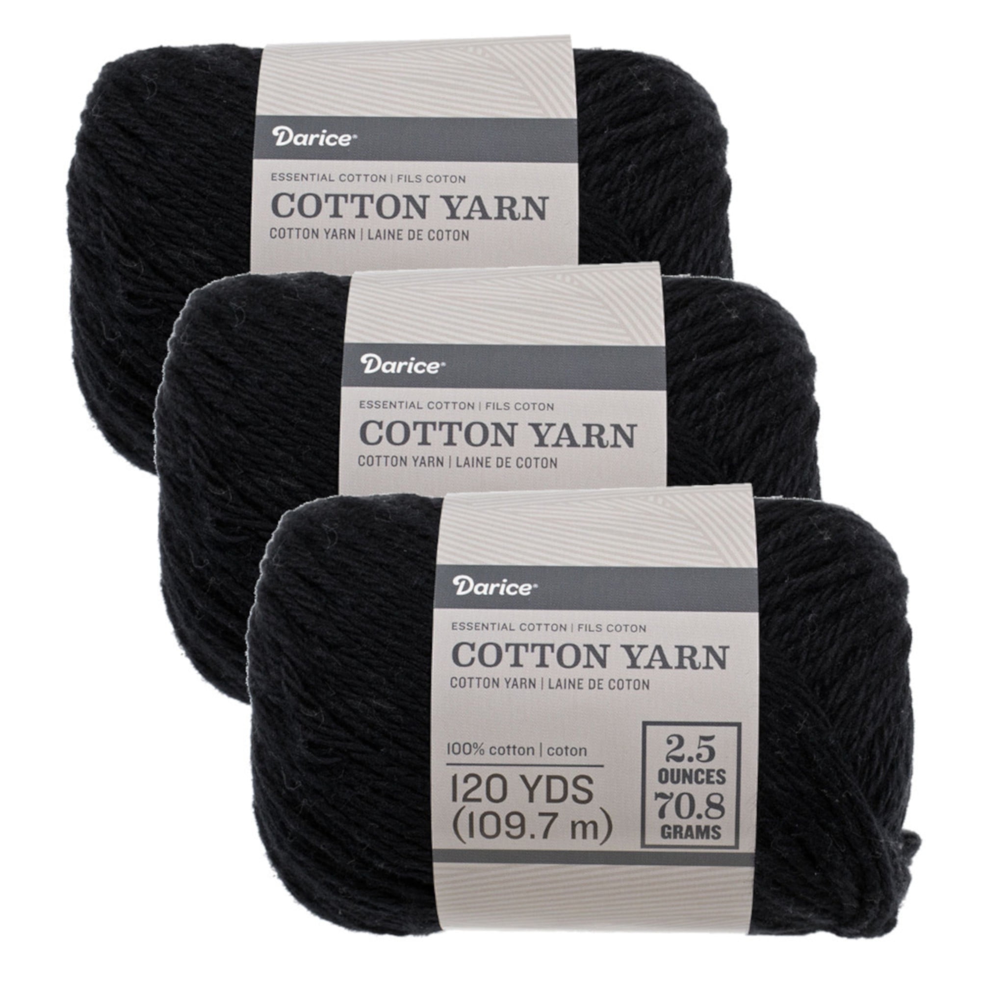 Size 4 Medium 100% Cotton Yarn - 3 Pack of Skeins in Assorted Colors ...