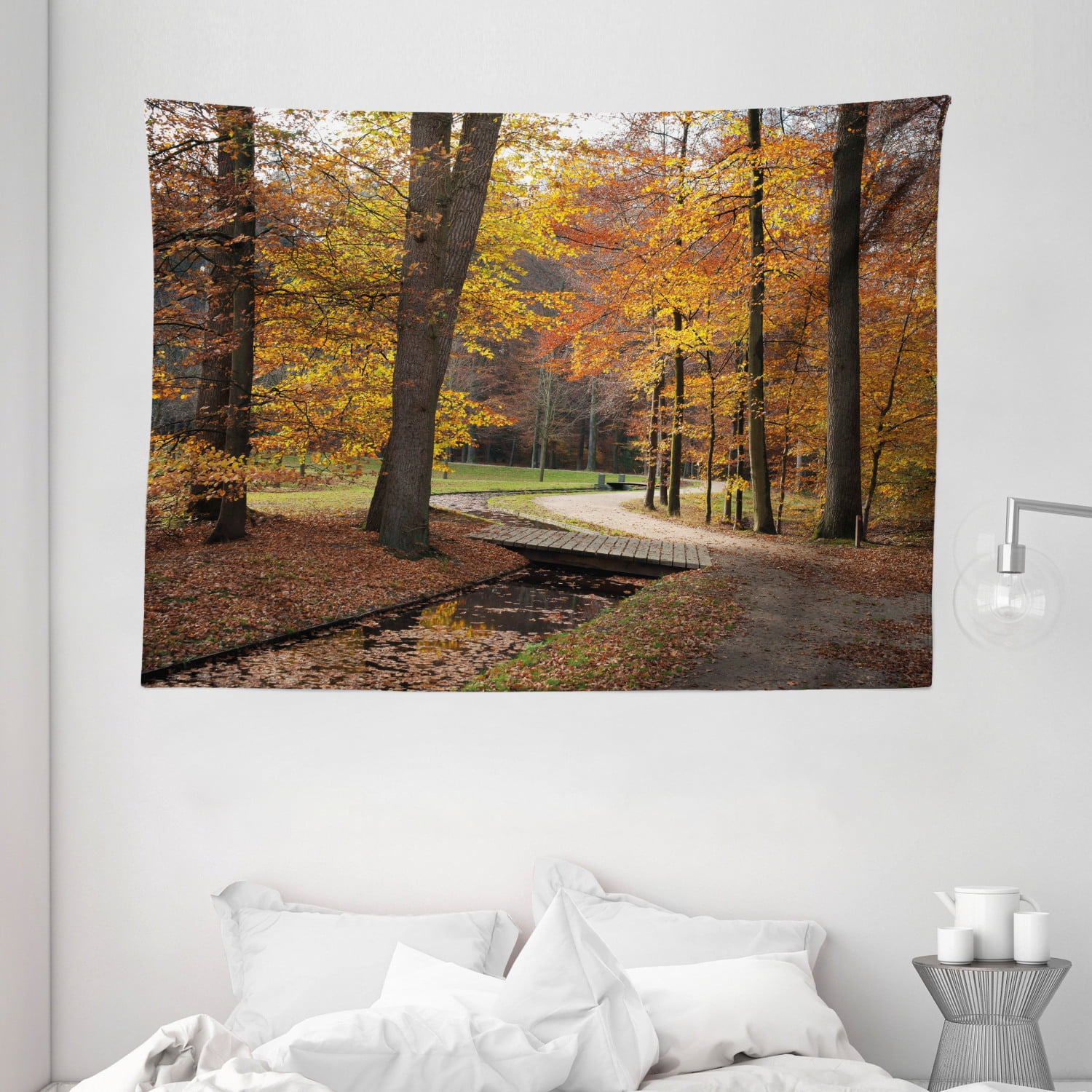 Autumn Tapestry, Rainy Gloomy Day Forest Path with Leafless Trees Art ...