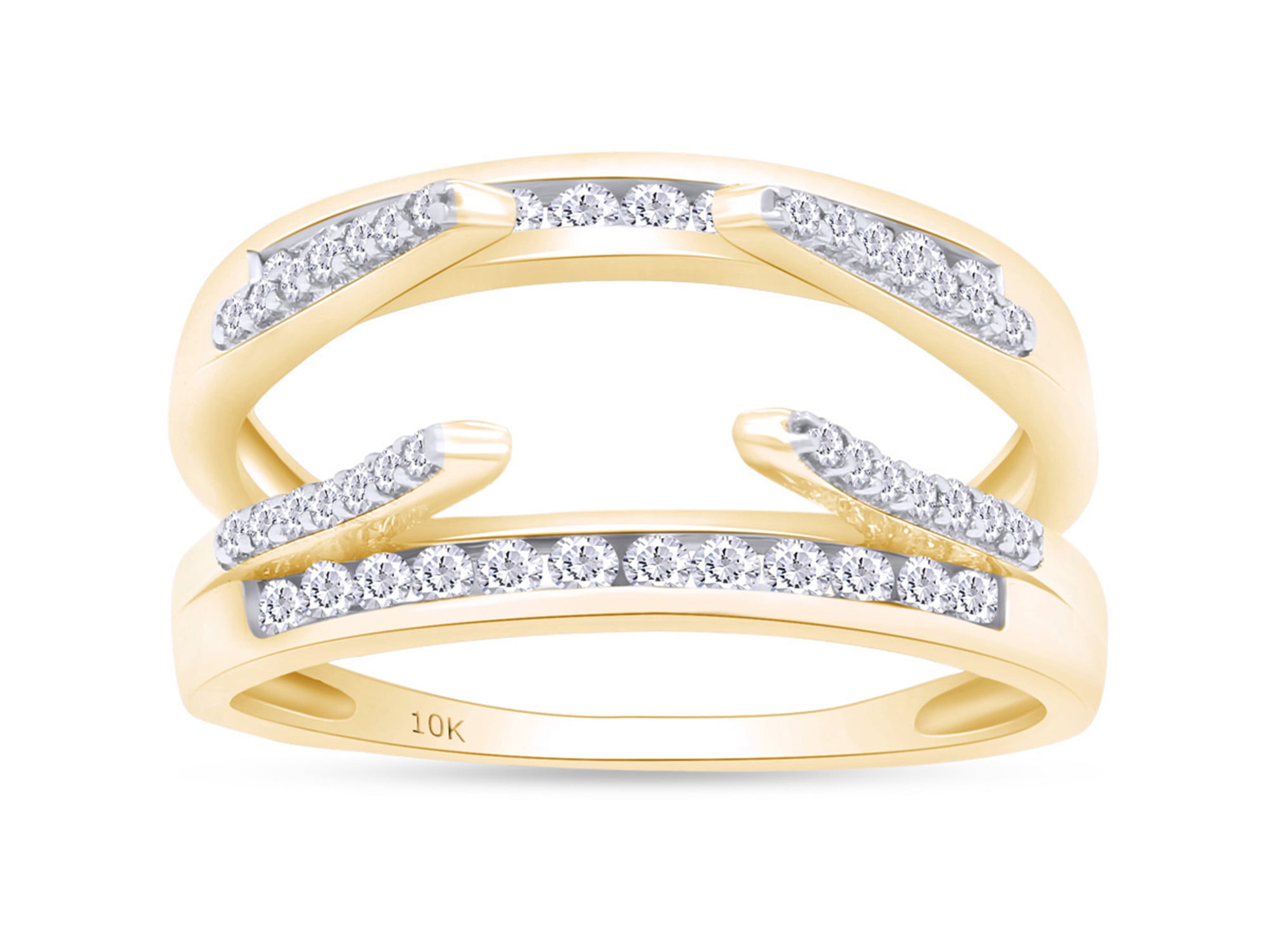 Round Shape White Cubic Zirconia Solitaire Enhancer Guard Ring 10k ...