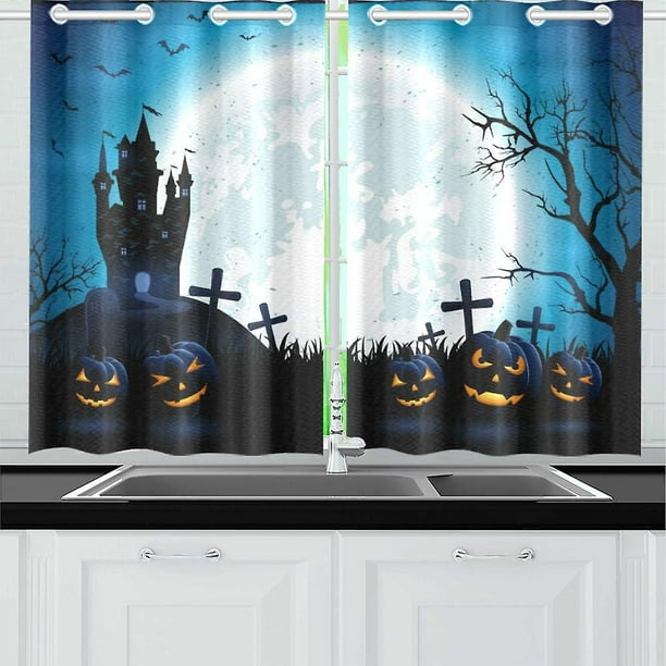 Halloween Pumpkin Window Curtains Kitchen Curtain Room Bedroom Drapes ...