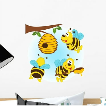 Cute Bee Cartoon Wall Decal by Wallmonkeys Peel and Stick Graphic (12 ...