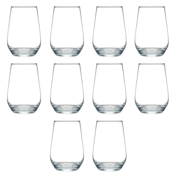 10 Vaso Silicia Stemless Wine Glasses Set, 16 oz. - Clear, Orb-Like ...