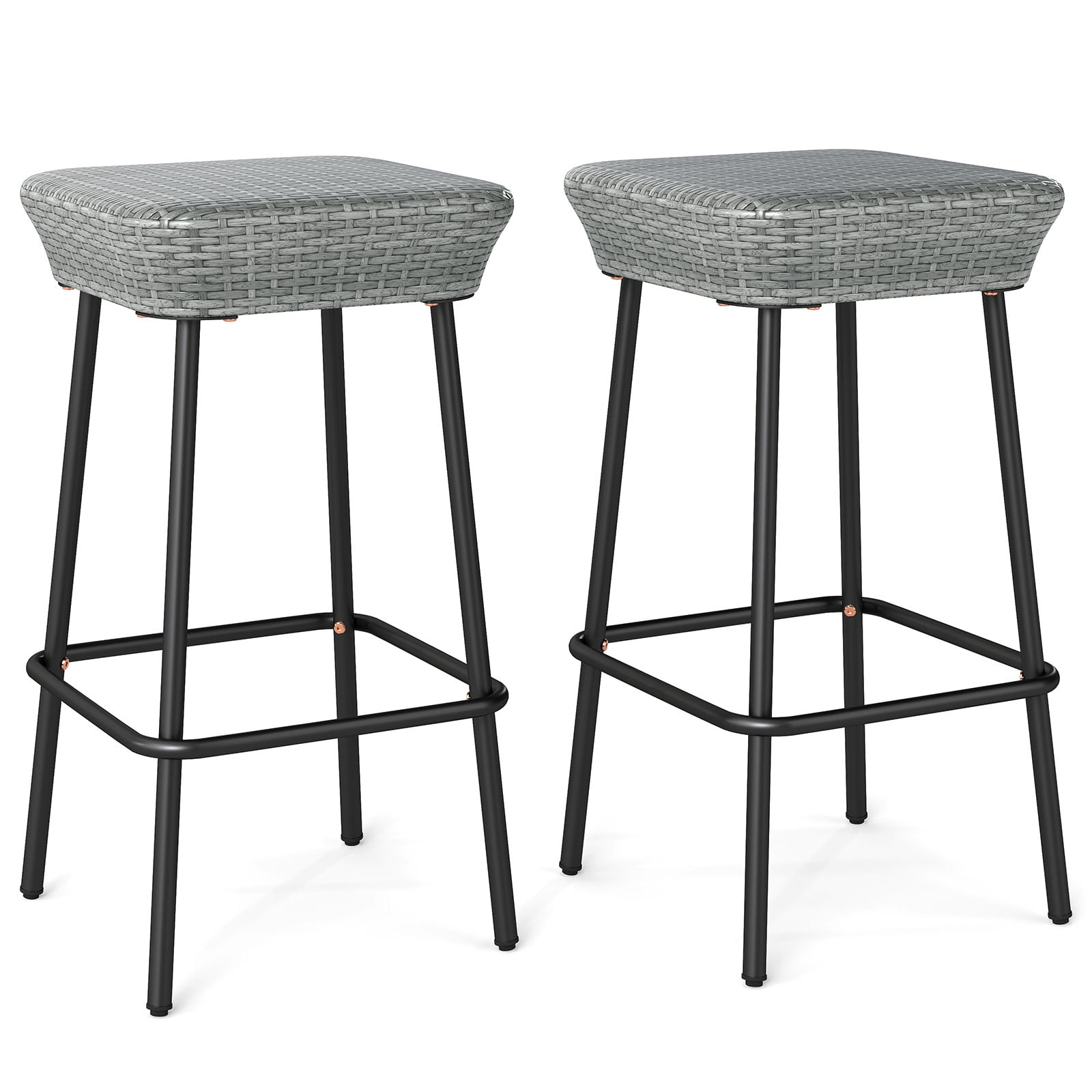 Gymax 29.5 Metal Bar Height Stools Set Of 2 W/ Rattan Seat & Footrest For Backyard