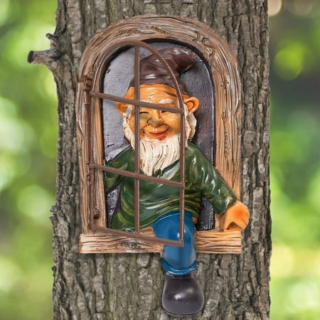 Garden Gnome Statue, Elf Out The Door Tree Hugger, Garden Peeker Yard ...