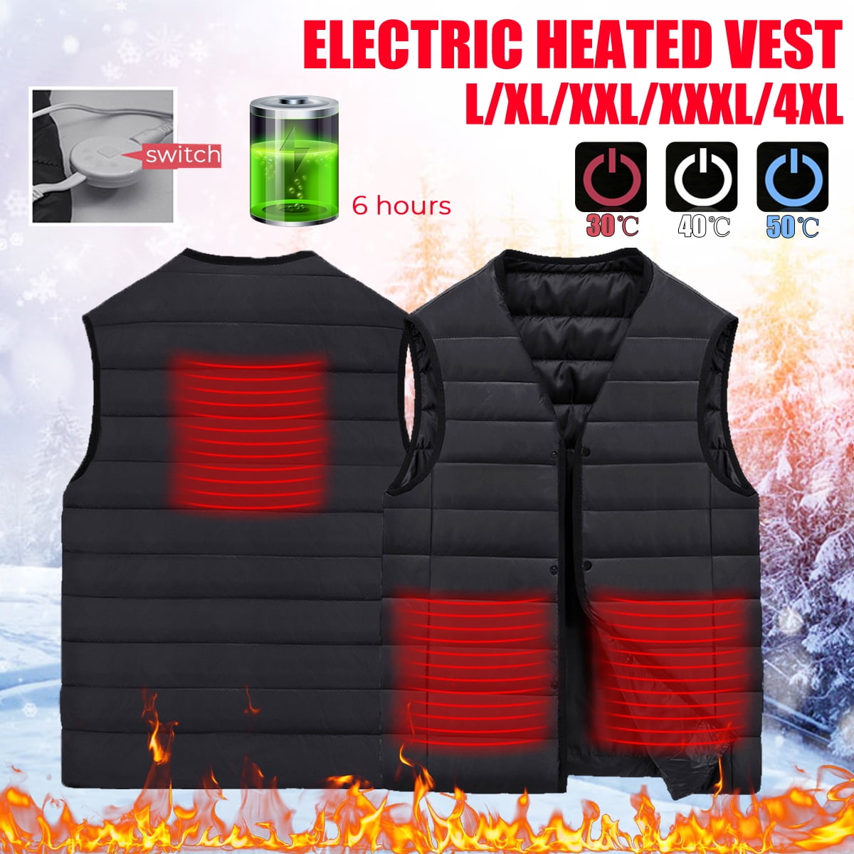 Electric Heated Vest Jacket USB Winter Warmer Vest Thermal Warm Heated ...
