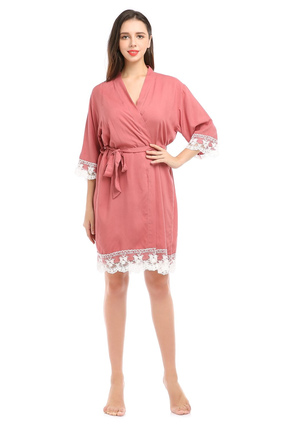 Women Night Robe Home Suit Cotton Lace Sleepwear Solid Knee-length ...