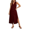 DPTALR Women's V Neck Sleeveless Button Front Linen Blend Midi Dress ...