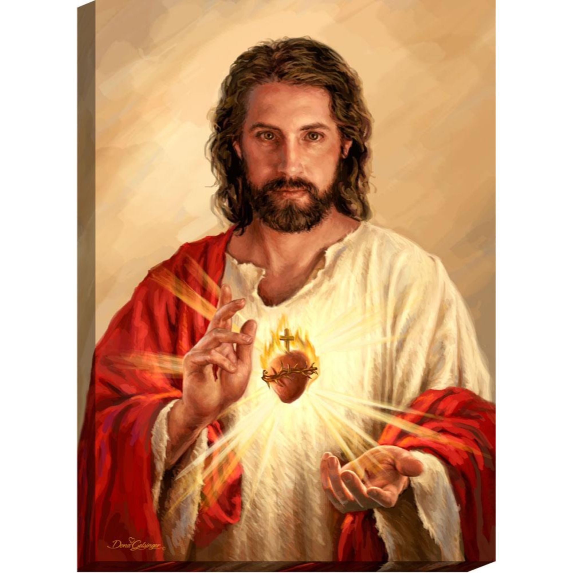 Glow Decor Red and White Scared Heart of Jesus Canvas Rectangular Wall ...
