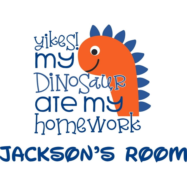 Yike's My Dinosaur Ate My Homework Custom Name Vinyl Wall Decal - Dino ...