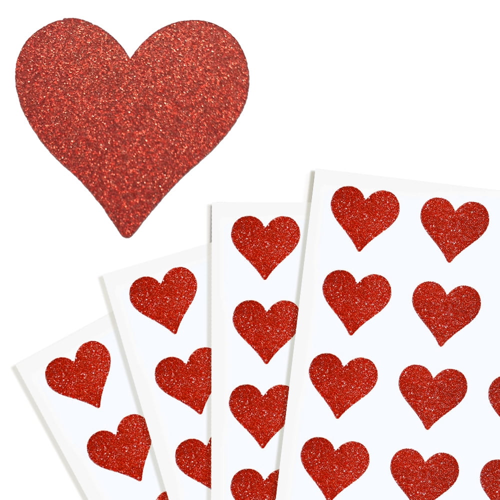 Red Heart Stickers Labels with Glitter Finish Perfect for Packaging and ...