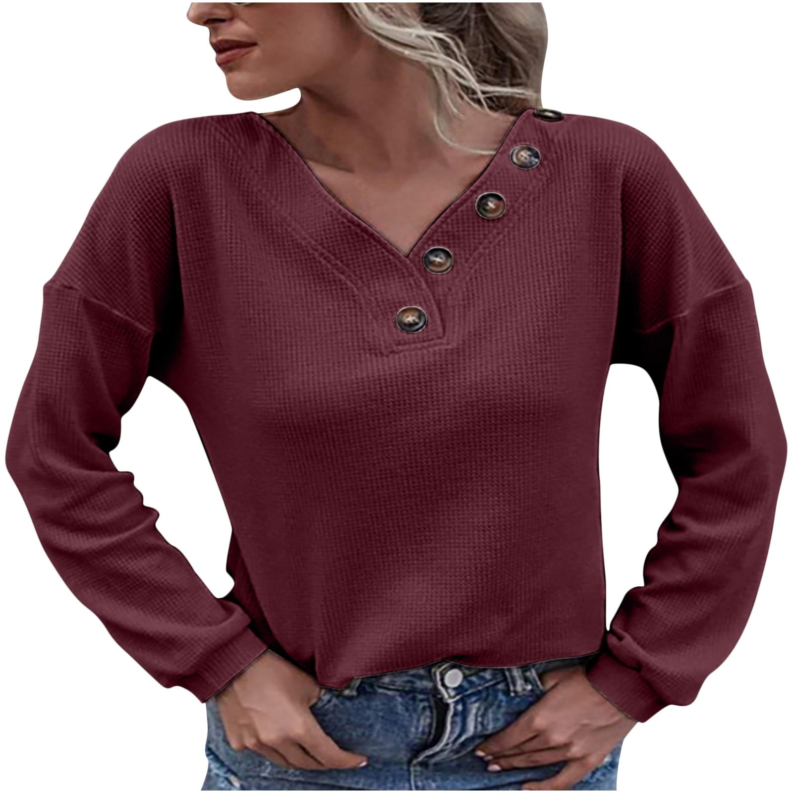 Click here for Unbranded Womens V-Neck Solid Color Loose Casual F... prices