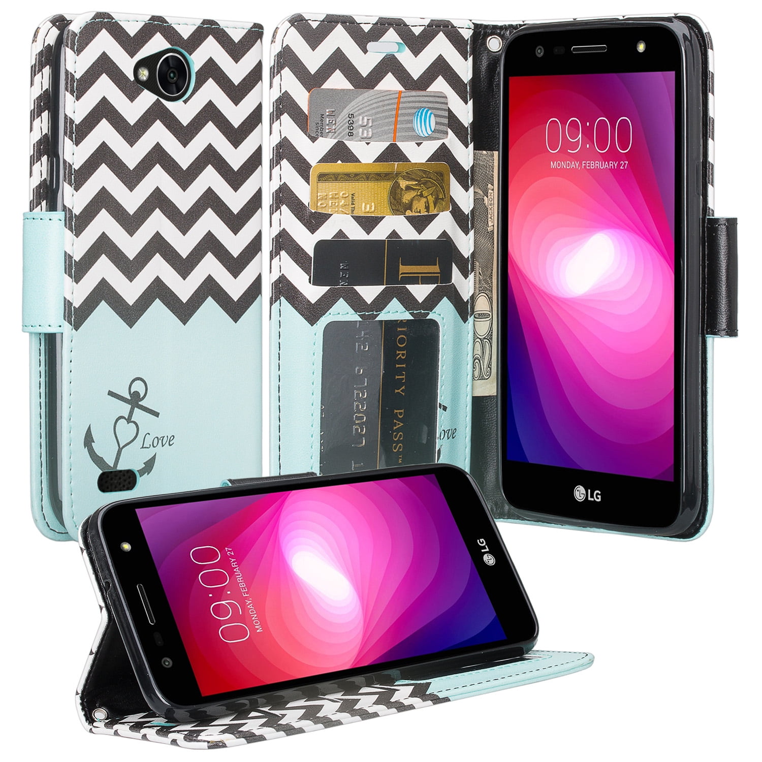 LG X CHARGE Case, Slim Flip Folio [Kickstand] Pu Leather Wallet Case ...