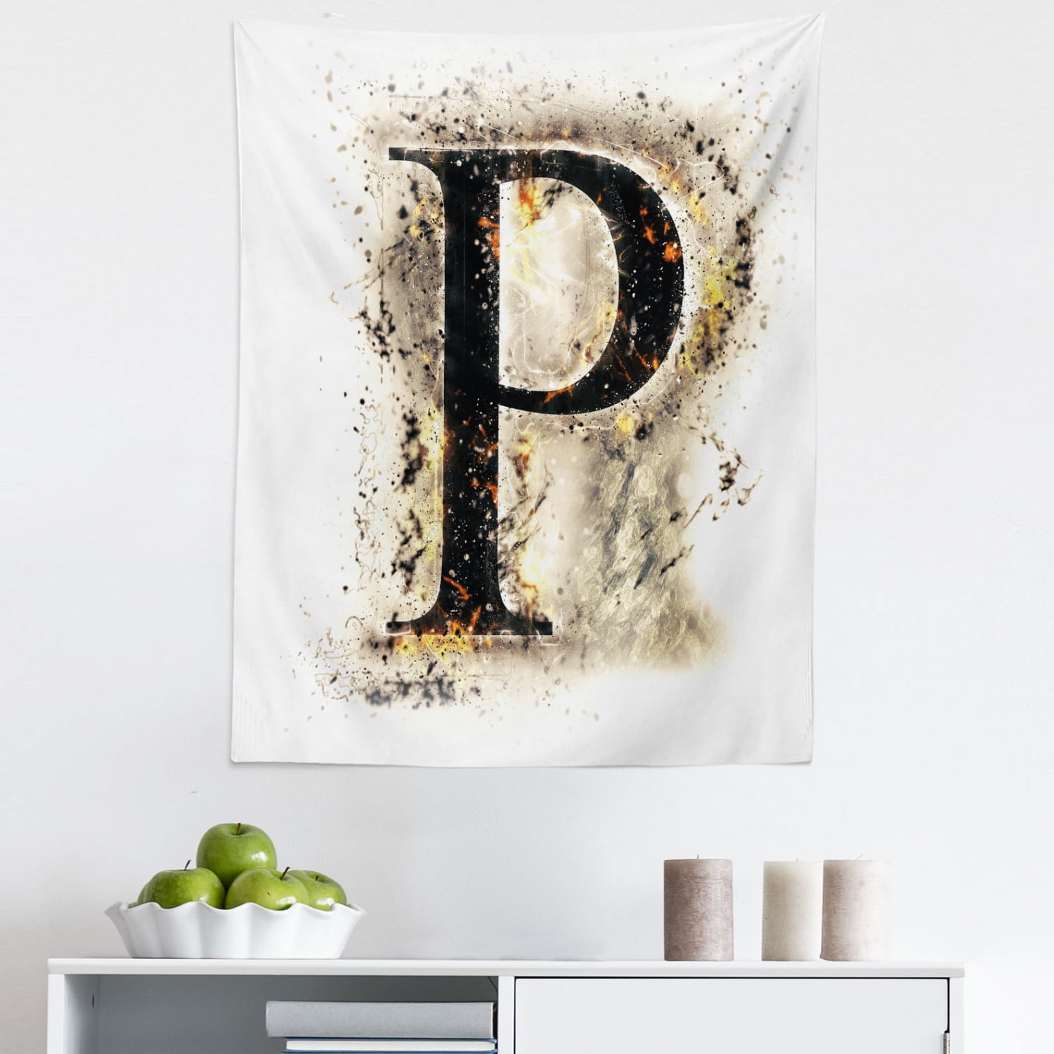 Letter P Tapestry, P Embers Blazing ABC Font Design Tainted Background ...