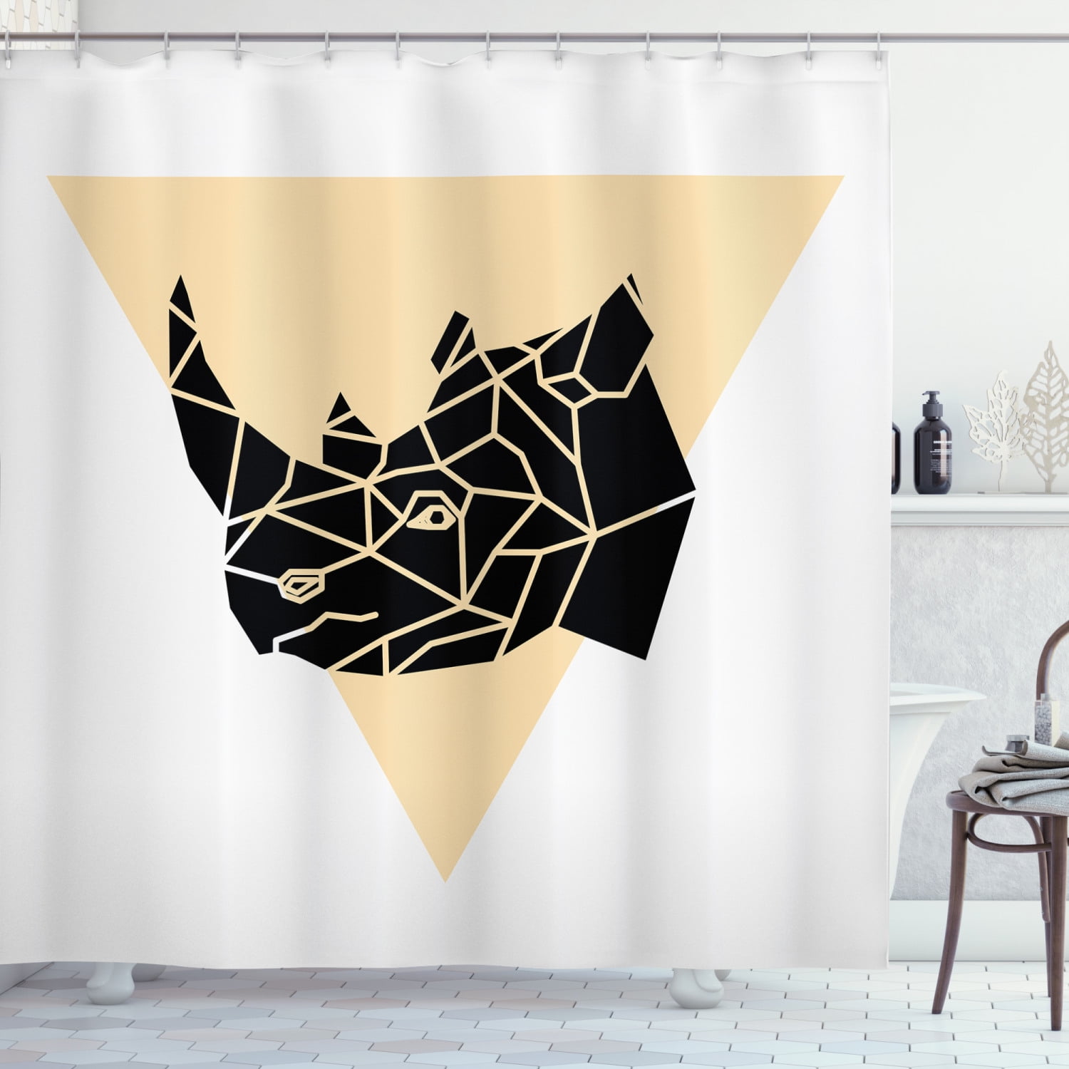 Rhino Shower Curtain, Angular Animal Motif with Triangle Background ...