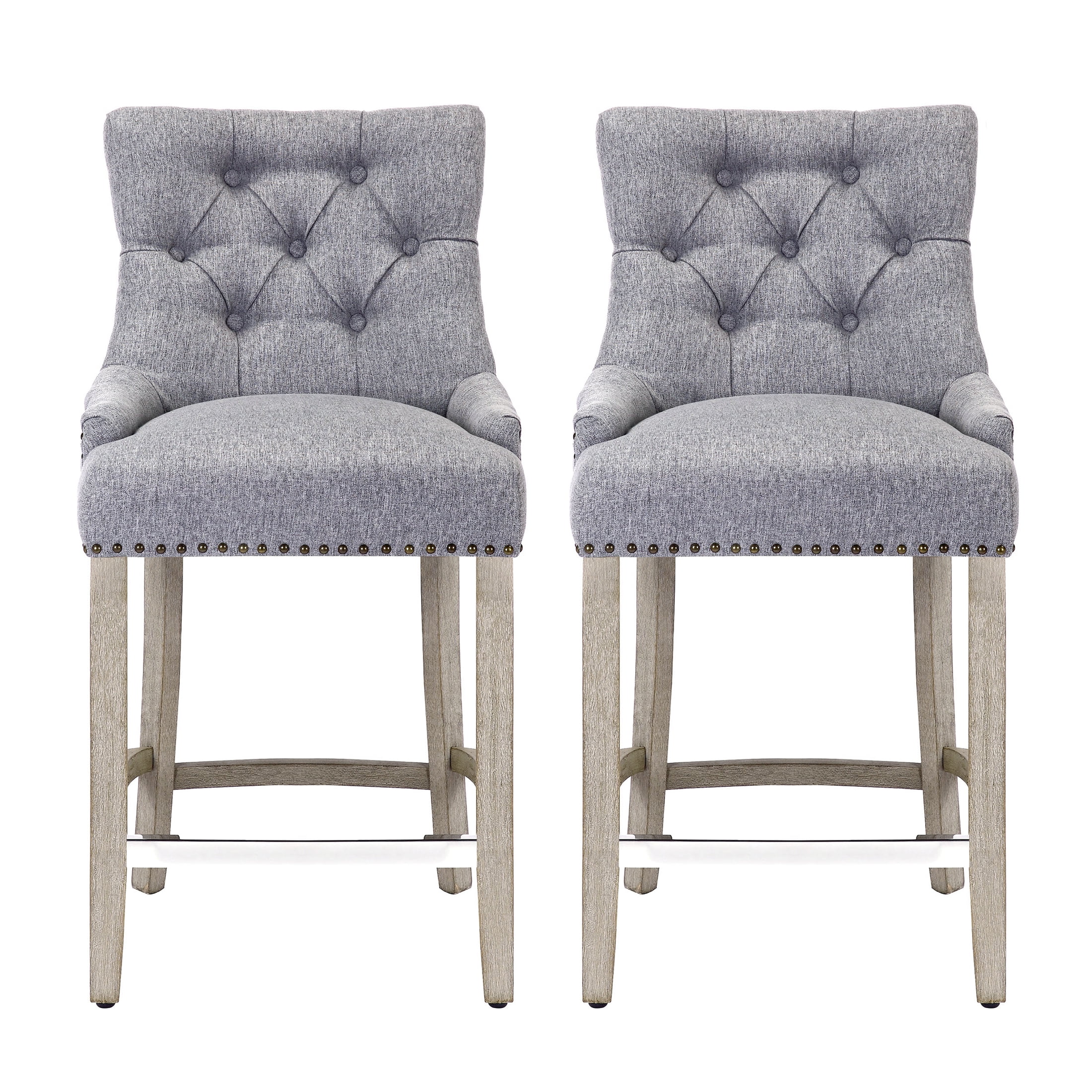 WestinTrends Hayes Counter Stools Set of 2, Linen Upholstered Button ...