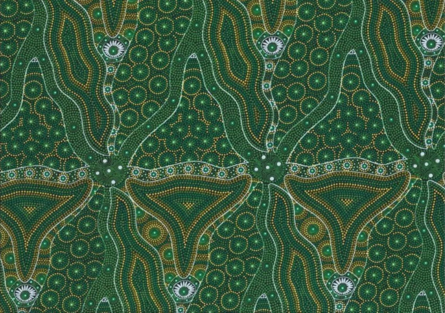 Bush Tomato and Waterhole Green Australian Aboriginal Cotton Fabric MS ...