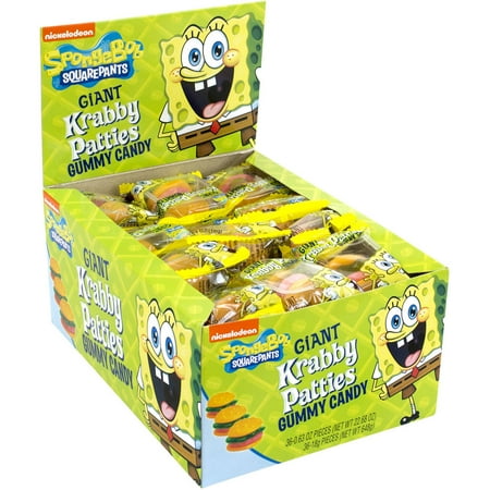 Spongebob Squarepants, Giant Krabby Patties Gummy Candy, 0.63 Oz, 30 Ct ...