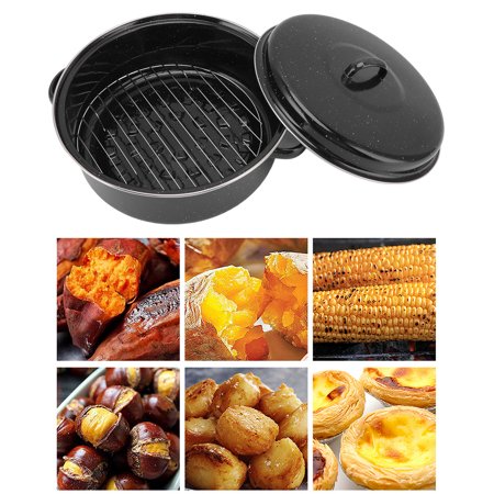 Roasting Pan, Non Stick Roaster Pan With Lid Speckled Black Enamel On ...