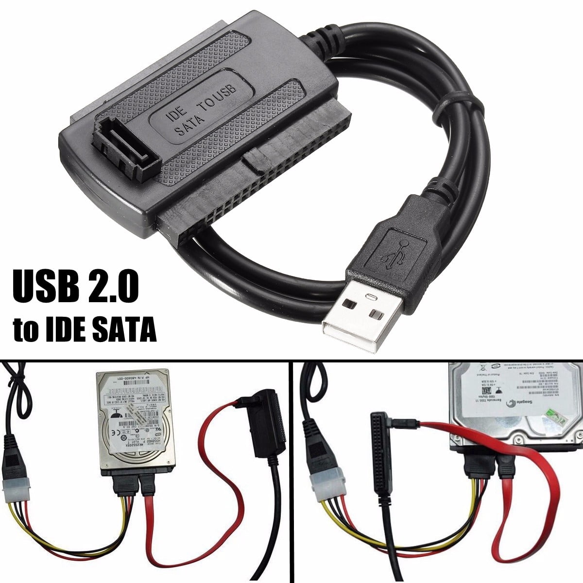 SATA/PATA/IDE to USB 2.0 EU AC Adapter Cable for 2.5/3.5 HDD Hard Disk ...