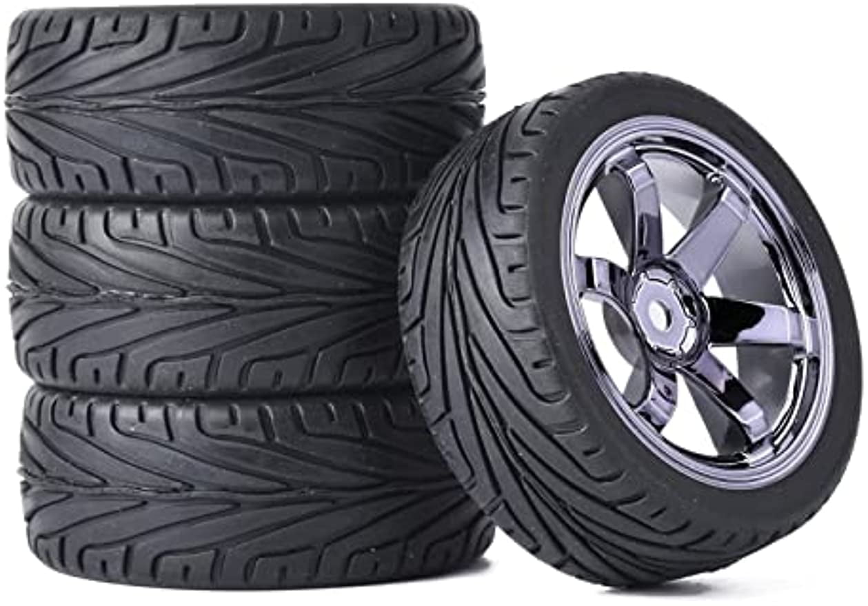 LINLIN 4PCS RC Car Rubber Tires and Plastic Wheels Rims Compatible with ...