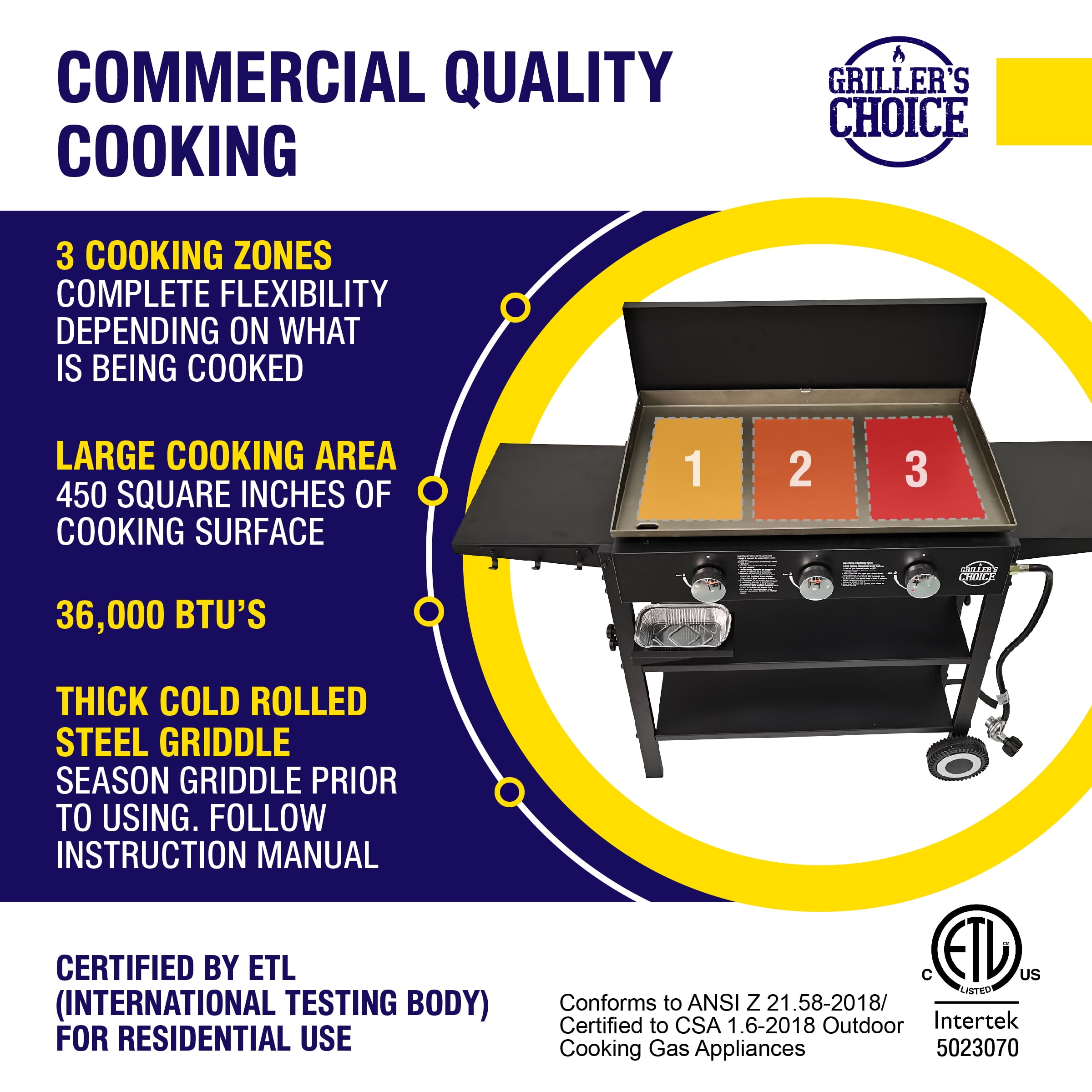 Buy Griller's Choice Outdoor Griddle Grill Propane Flat Top - Hood ...