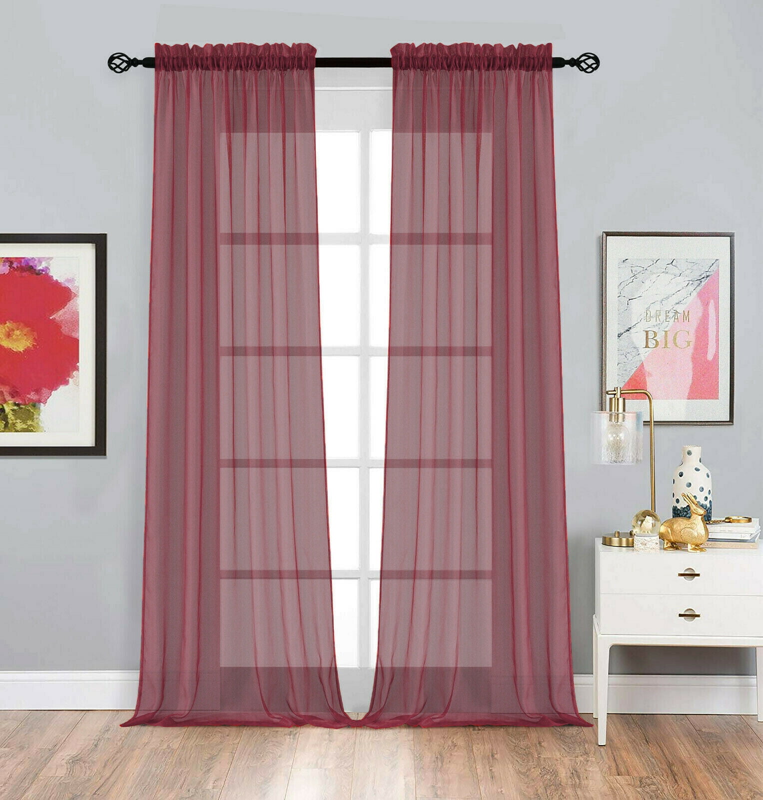2 Pack Basic Home Rod Pocket Sheer Voile Window Curtains - Assorted ...