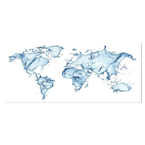 DESIGN ART Designart 'World Map Water Splash' Map Digital Art Metal ...