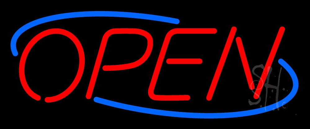 Open Blue Deco Style LED Neon Sign 10 x 24 - inches, Clear Edge Cut ...