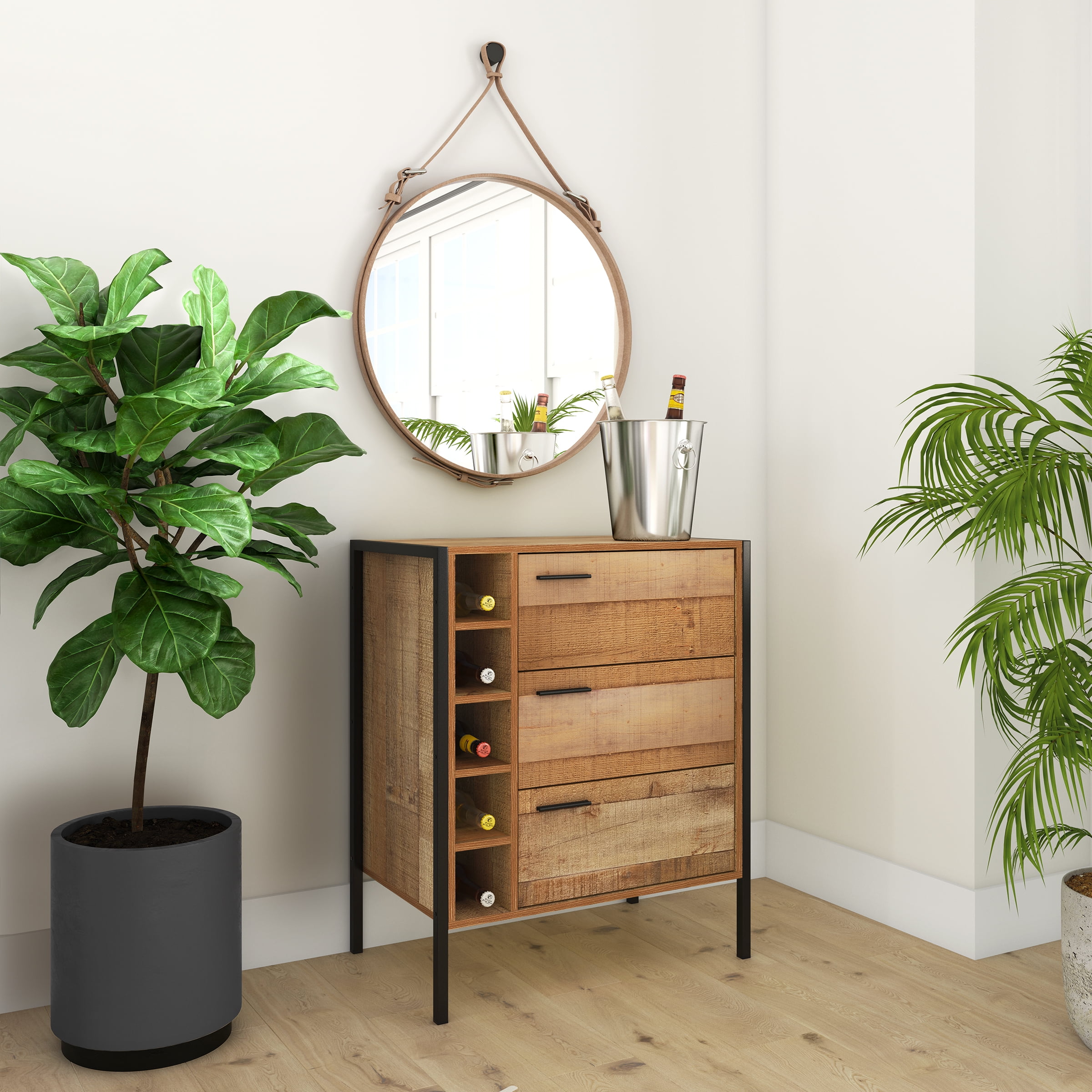 Atlantic Loft & Luv Montana Bar Cabinet, Rustic Raw Wood Look - Walmart.com