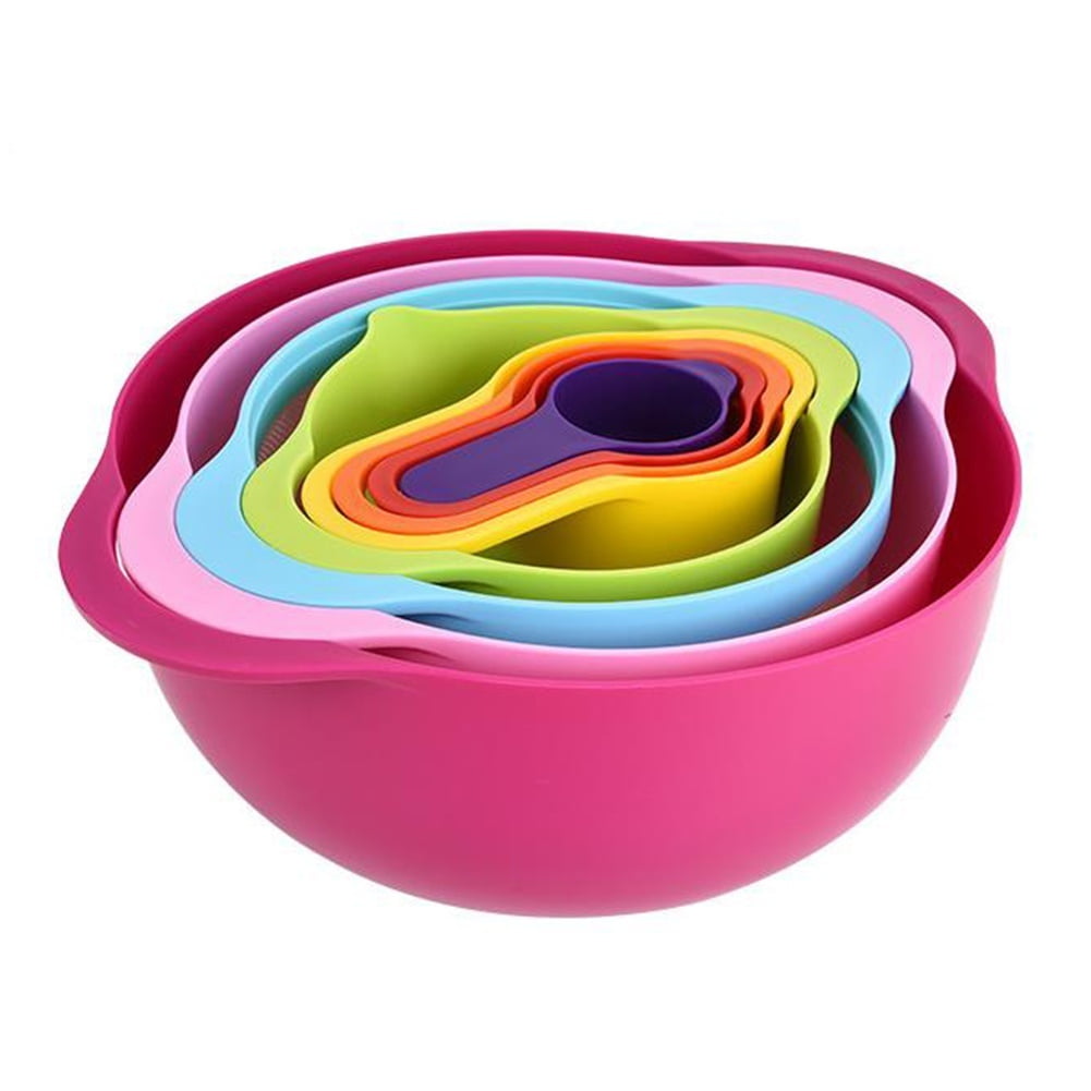 8Pcs Measuring Spoons Drain Basket Mixing Bowls Colander Sifter Knead ...