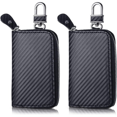 2 Pieces Black Car Key Case Fob Blocking Organizer Bag Zip Around Car ...