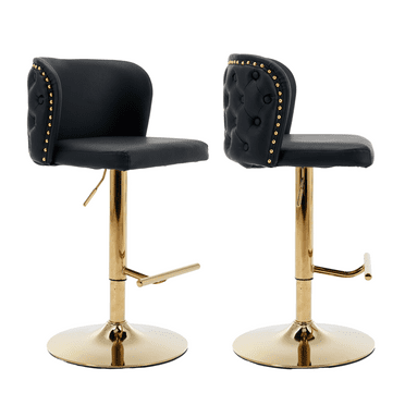 Round Kitchen High Bar Chairs with Golden Base Velvet Bar Stool Chair ...